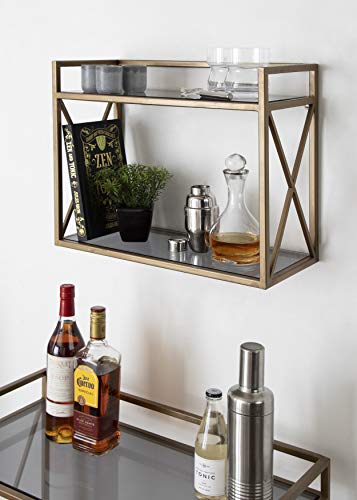 Kate and Laurel Blex Glam 2-Tier Metal and Glass Wall Shelf, 18 x 8 x 15, Gold, Chic Floating Shelf for Wall Display and Storage