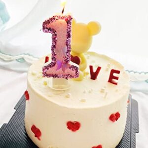 Birthday Candles Number 1,Pink Glitter Happy Birthday Cake Candles Handmade Sequin Numeral Candle