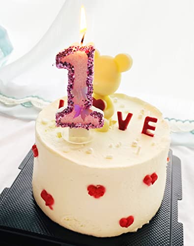 Birthday Candles Number 1,Pink Glitter Happy Birthday Cake Candles Handmade Sequin Numeral Candle