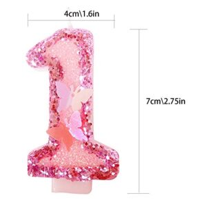 Birthday Candles Number 1,Pink Glitter Happy Birthday Cake Candles Handmade Sequin Numeral Candle