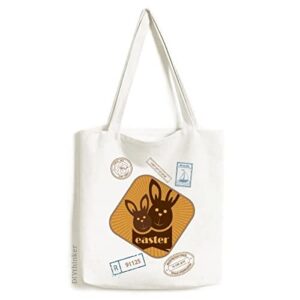 easter festival brown bunny pattern stamp shopping ecofriendly storage canvas tote bag