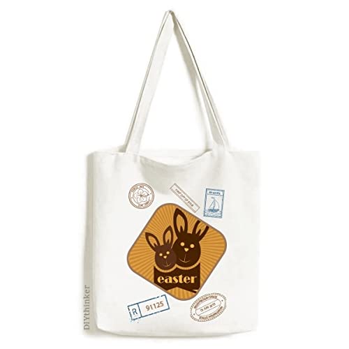 Easter Festival Brown Bunny Pattern Stamp Shopping Ecofriendly Storage Canvas Tote Bag