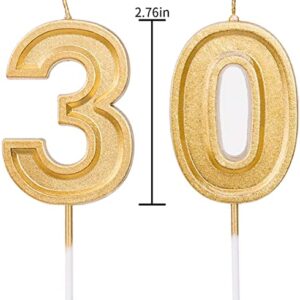 LUTER 2.76 Inches Large Birthday Candles Gold Glitter Birthday Cake Candles Number Candles Cake Topper Decoration for Wedding Party Kids Adults, Number 30