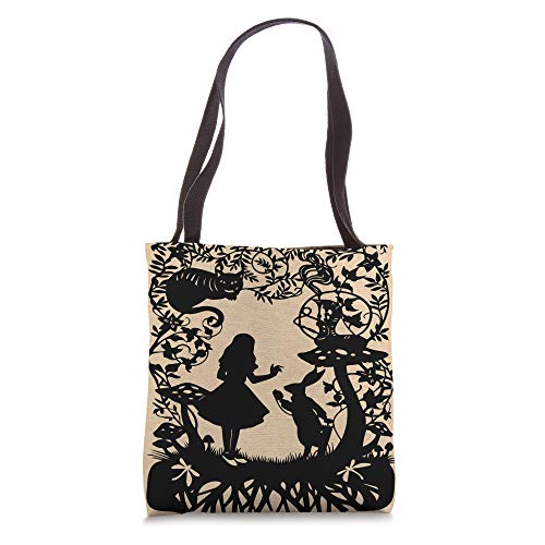 Silhouette of Alice in Wonderland and cat caterpillar rabbit Tote Bag