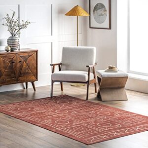 nuloom fabiana machine washable tribal geometric area rug, 8′ x 10′, rust