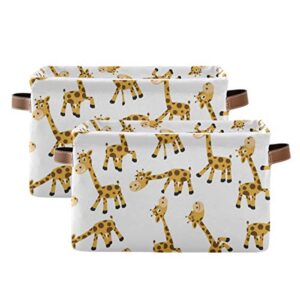 storage basket cute little cartoon giraffe storage bin with handle foldable rectangle fabric organizer basket for home bedroom nursery closet, 2 pack