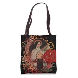 st therese of lisieux rose the little flower catholic girls tote bag