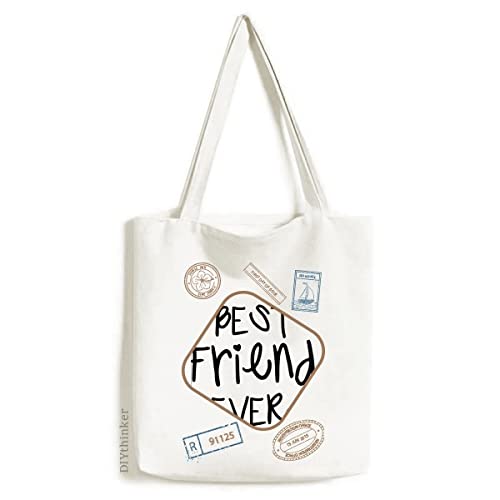 Friendship Best Friend Ever Words Quotes Stamp Shopping Ecofriendly Storage Canvas Tote Bag