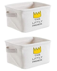 ujln mini storage bags desktop storage bags cotton linen storage basket foldable storage bins family organizer box decorative bag 2pcs (crown)