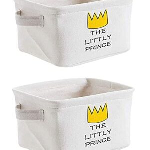 UJLN Mini Storage Bags Desktop Storage Bags Cotton Linen Storage Basket Foldable Storage Bins Family Organizer Box Decorative Bag 2Pcs (Crown)