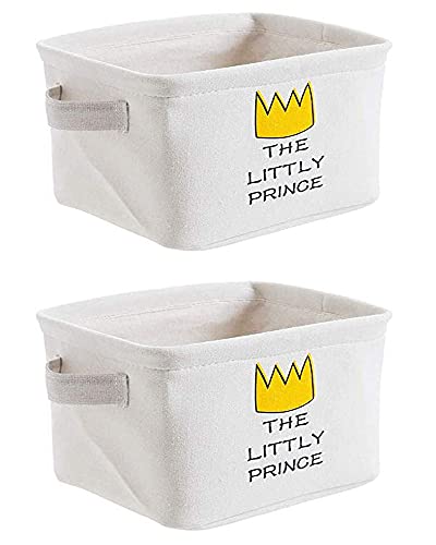 UJLN Mini Storage Bags Desktop Storage Bags Cotton Linen Storage Basket Foldable Storage Bins Family Organizer Box Decorative Bag 2Pcs (Crown)