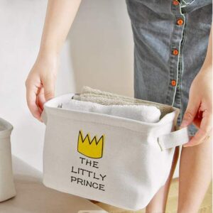 UJLN Mini Storage Bags Desktop Storage Bags Cotton Linen Storage Basket Foldable Storage Bins Family Organizer Box Decorative Bag 2Pcs (Crown)