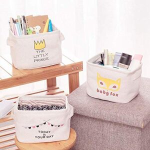 UJLN Mini Storage Bags Desktop Storage Bags Cotton Linen Storage Basket Foldable Storage Bins Family Organizer Box Decorative Bag 2Pcs (Crown)