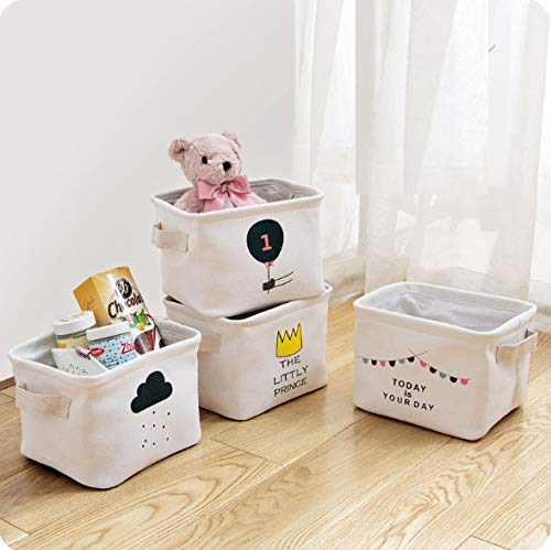 UJLN Mini Storage Bags Desktop Storage Bags Cotton Linen Storage Basket Foldable Storage Bins Family Organizer Box Decorative Bag 2Pcs (Crown)