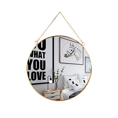 LONGWIN Hanging Wall Circle Mirror Decor Gold Geometric Mirror with Chain for Bathroom Bedroom Living Room 11.8"