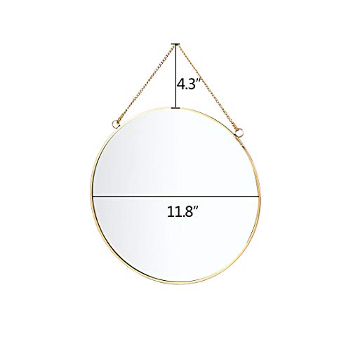 LONGWIN Hanging Wall Circle Mirror Decor Gold Geometric Mirror with Chain for Bathroom Bedroom Living Room 11.8"