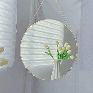 LONGWIN Hanging Wall Circle Mirror Decor Gold Geometric Mirror with Chain for Bathroom Bedroom Living Room 11.8"