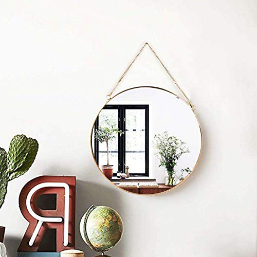 LONGWIN Hanging Wall Circle Mirror Decor Gold Geometric Mirror with Chain for Bathroom Bedroom Living Room 11.8"