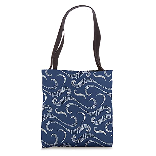 Japanese Pattern Waves in Navy on Cream White AEY524 Tote Bag