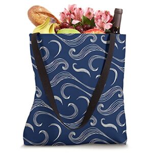 Japanese Pattern Waves in Navy on Cream White AEY524 Tote Bag