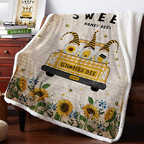 LBDOMOV Warm Soft Fleece Throw Blanket, Sweet Honey Bees Truck Loads Gnomes - Cozy Plush Lightweight Blanket | Winter Couch Bed Sofa Decorative Microfiber Fleece Throws, 39" x 49"