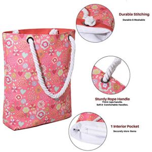 PattyCandy Coral Floral Flowers Design Pattern Rope Handle Womens Tote Bag