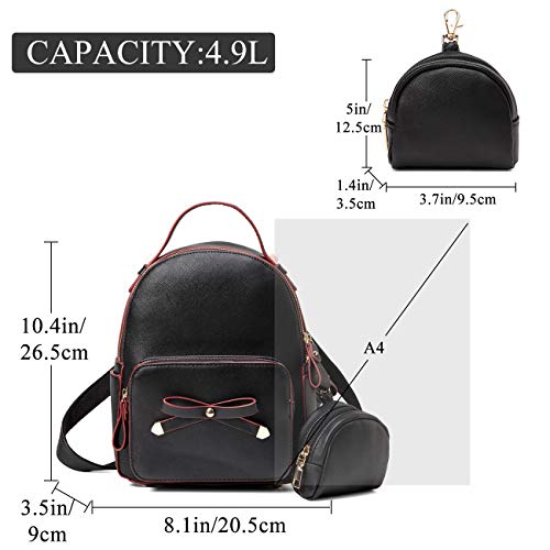 VASCHY Mini Backpack Purse, Cute Small Bow-knot Backpack for Teen Girls,Women and Girls with Detachable Coin Pouch Black