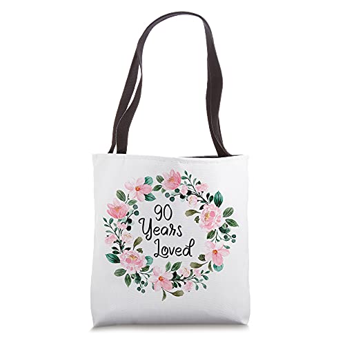 90 Years Loved Men Women 90 Years Old Floral 90th Birthday Tote Bag