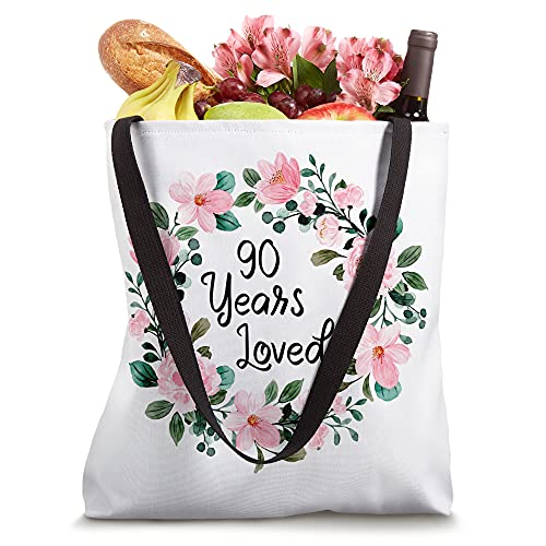 90 Years Loved Men Women 90 Years Old Floral 90th Birthday Tote Bag