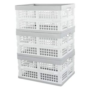 vababa 3-pack plastic stackable collapsible storage crate, 15 l stacking folding storage basket