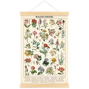 vintage wildflowers poster botanical wall art prints colorful rustic style of floral wall hanging illustrative reference flower chart poster for living room office bedroom decor frame 15.7 x 23.6 inch