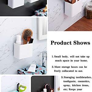 Floating Shelf Wall Mounted Plastic Storage Organizer Bin, Makeup Organizer Adhesive Bathroom Organizer Ledge Shelf for Home Decor, Kitchen, Bathroom, Office, Bedroom, Room - 4.33"x2.56"x3.74" - White