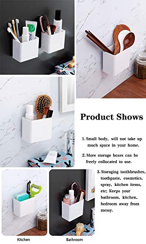 Floating Shelf Wall Mounted Plastic Storage Organizer Bin, Makeup Organizer Adhesive Bathroom Organizer Ledge Shelf for Home Decor, Kitchen, Bathroom, Office, Bedroom, Room - 4.33"x2.56"x3.74" - White