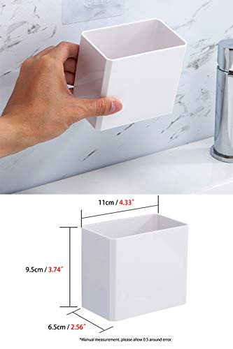 Floating Shelf Wall Mounted Plastic Storage Organizer Bin, Makeup Organizer Adhesive Bathroom Organizer Ledge Shelf for Home Decor, Kitchen, Bathroom, Office, Bedroom, Room - 4.33"x2.56"x3.74" - White