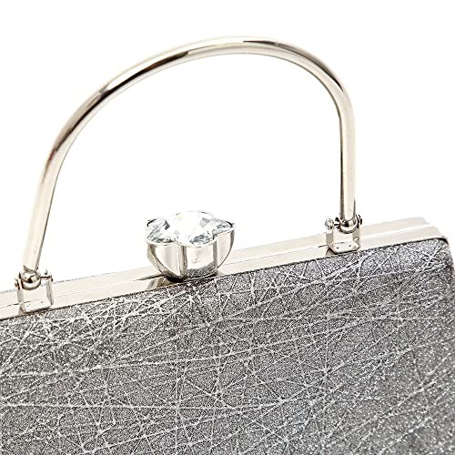 CHIC DIARY Crystal Clutch Purse for Women Top Handle Rhinestones Evening Bag for Party Prom Crossbody Shoulder Handbag (Silver)