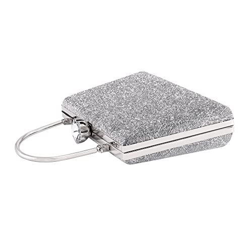 CHIC DIARY Crystal Clutch Purse for Women Top Handle Rhinestones Evening Bag for Party Prom Crossbody Shoulder Handbag (Silver)