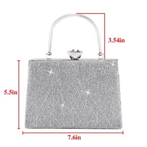 CHIC DIARY Crystal Clutch Purse for Women Top Handle Rhinestones Evening Bag for Party Prom Crossbody Shoulder Handbag (Silver)