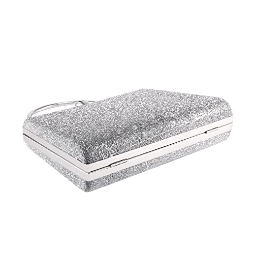 CHIC DIARY Crystal Clutch Purse for Women Top Handle Rhinestones Evening Bag for Party Prom Crossbody Shoulder Handbag (Silver)