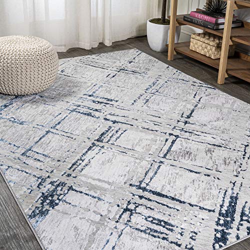 JONATHAN Y SOR201B-5 Slant Modern Abstract Indoor Area-Rug Contemporary Solid Striped Easy-Cleaning Bedroom Kitchen Living Room Non Shedding, 5 ft x 8 ft, Gray/Blue