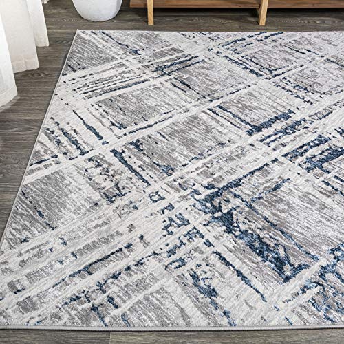 JONATHAN Y SOR201B-5 Slant Modern Abstract Indoor Area-Rug Contemporary Solid Striped Easy-Cleaning Bedroom Kitchen Living Room Non Shedding, 5 ft x 8 ft, Gray/Blue