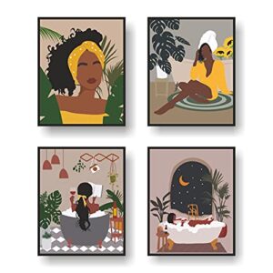 african american wall art, black woman wall decor, set of 4 frameless (8”x10”), black woman art, black woman poster for bathroom decor, black woman pictures wall art, picture of woman, black woman poster for walls, african woman bathroom decor, african