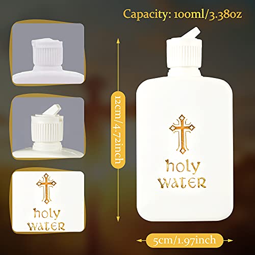 RONRONS 6 Pieces Empty Holy Water Bottles Set, 100ml Catholic Christian Holy Water Bottle Gold Cross Holds Container, Refillable Party Water Bottle for Christian Religious Easter Decorative Supplies