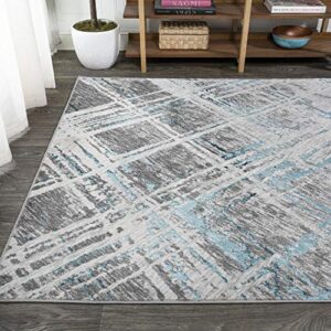 JONATHAN Y SOR201A-5 Slant Modern Abstract Indoor Area-Rug Contemporary Solid Striped Easy-Cleaning Bedroom Kitchen Living Room Non Shedding, 5 ft x 8 ft, Gray/Turquoise