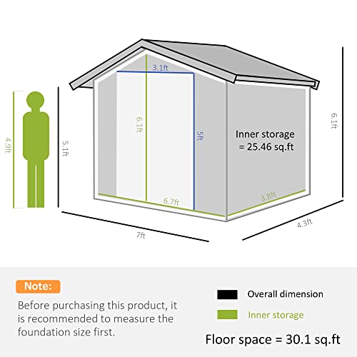 Outsunny 7' x 4' Steel Storage Shed Organizer, Garden Tool House with 4 Vents and 2 Easy Sliding Doors for Backyard, Patio, Garage, Lawn, Dark Grey