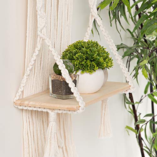 OMOMIO Macrame Wall Hanging Shelf - Bohemian Wall Decor for Bedroom - Woven Rope Macrame Wall Art as Boho Bathroom Shelf Decor - Macrame Shelf Wall Hanging Plant Hanger with Crochet Wall Hangings