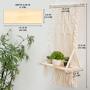 OMOMIO Macrame Wall Hanging Shelf - Bohemian Wall Decor for Bedroom - Woven Rope Macrame Wall Art as Boho Bathroom Shelf Decor - Macrame Shelf Wall Hanging Plant Hanger with Crochet Wall Hangings