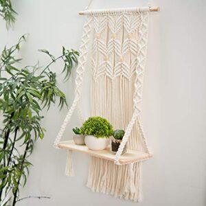 OMOMIO Macrame Wall Hanging Shelf - Bohemian Wall Decor for Bedroom - Woven Rope Macrame Wall Art as Boho Bathroom Shelf Decor - Macrame Shelf Wall Hanging Plant Hanger with Crochet Wall Hangings