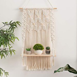 OMOMIO Macrame Wall Hanging Shelf - Bohemian Wall Decor for Bedroom - Woven Rope Macrame Wall Art as Boho Bathroom Shelf Decor - Macrame Shelf Wall Hanging Plant Hanger with Crochet Wall Hangings