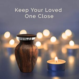 Small Keepsake Cremation Urn For Human Ashes With Wood Grain Finish Choose From 4 Unique Woodgrains Mini Metal Sharing Personal Funeral Urn for Pet or Human Ashes (Red Cherry)