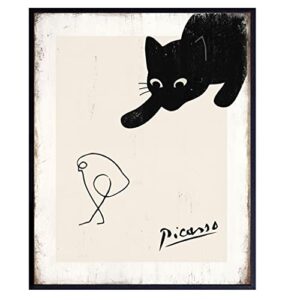 pablo picasso wall art & decor – cat wall decor – cute cat lover gifts for women – abstract art minimalist mid-century modern line art – gallery wall art – rustic black cat home decor – picasso poster